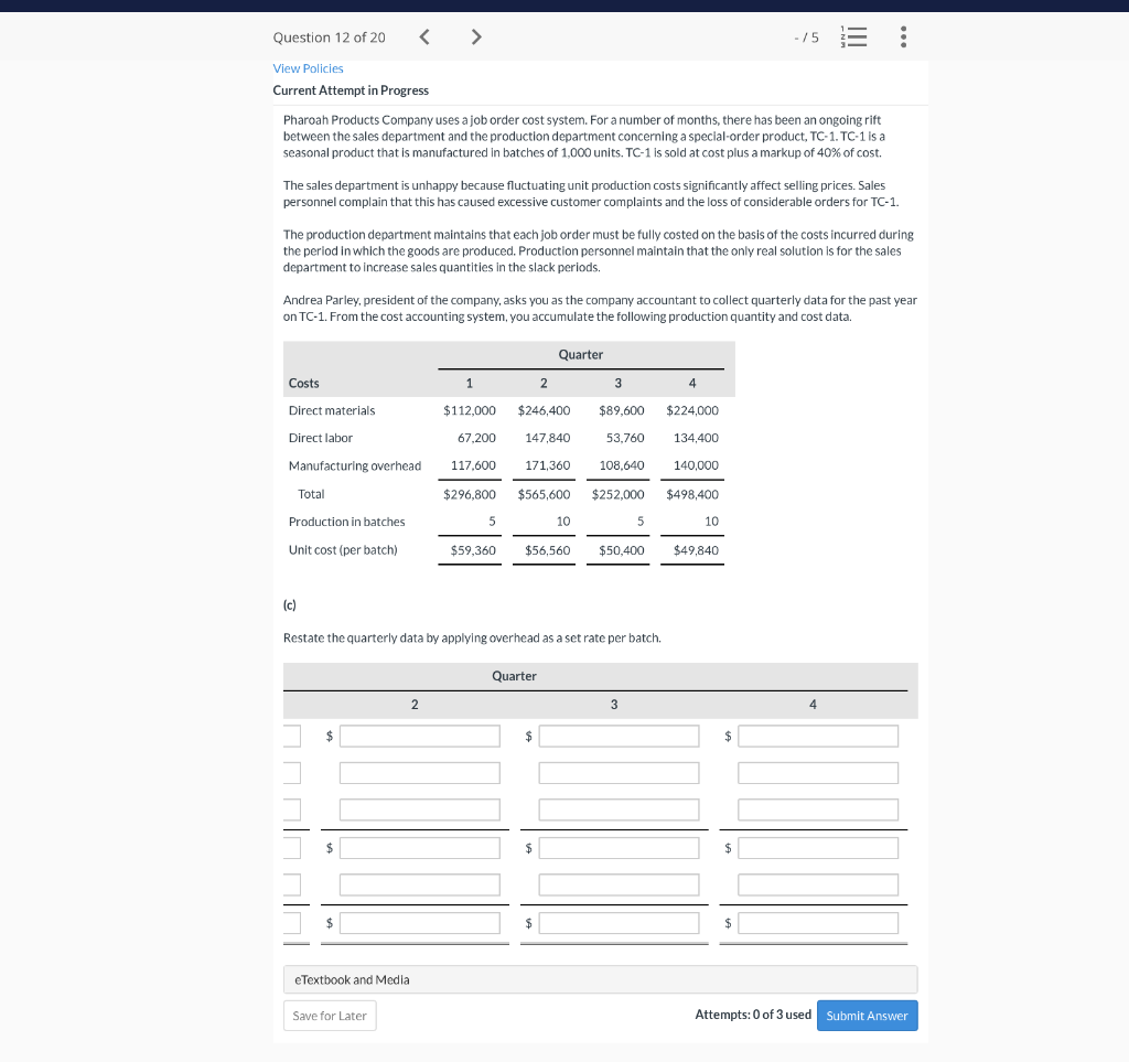 Solved Question 12 of 20 > -15 : View Policies Current | Chegg.com