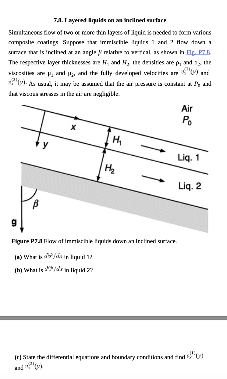 7.8. Layered liquids on an inclined surface | Chegg.com 7.8. Layered liquids on an inclined surface | Chegg.com