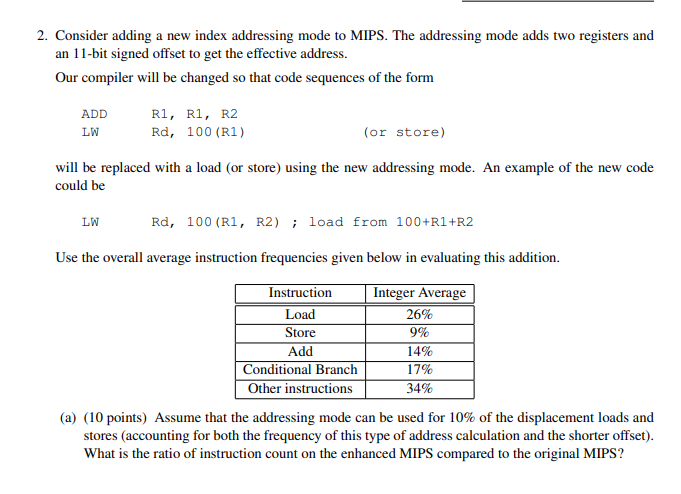 Solved 2. Consider adding a new index addressing mode to | Chegg.com