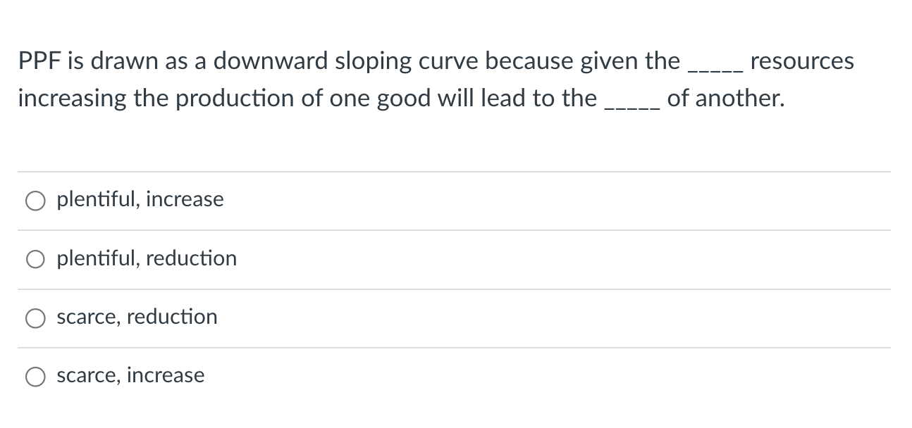 Solved PPF is drawn as a downward sloping curve because | Chegg.com