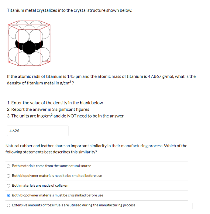 Solved Titanium metal crystalizes into the crystal structure | Chegg.com