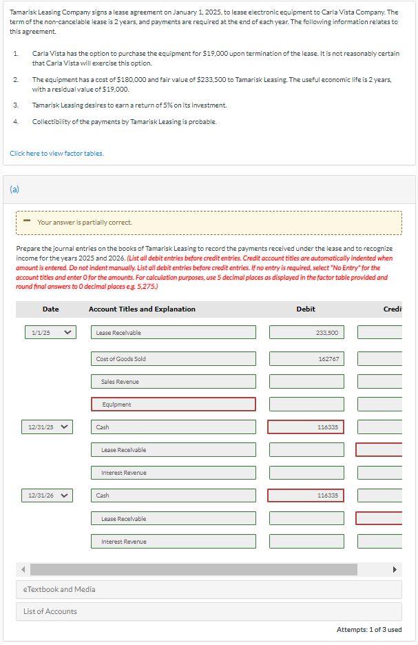 Solved Tamarisk Leasing Company signs a lease agreement on | Chegg.com