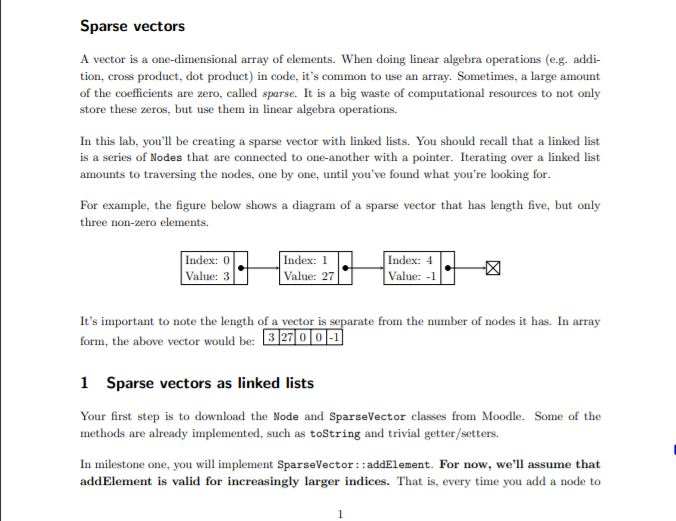 Sparse vectors A vector is a one-dimensional array of | Chegg.com