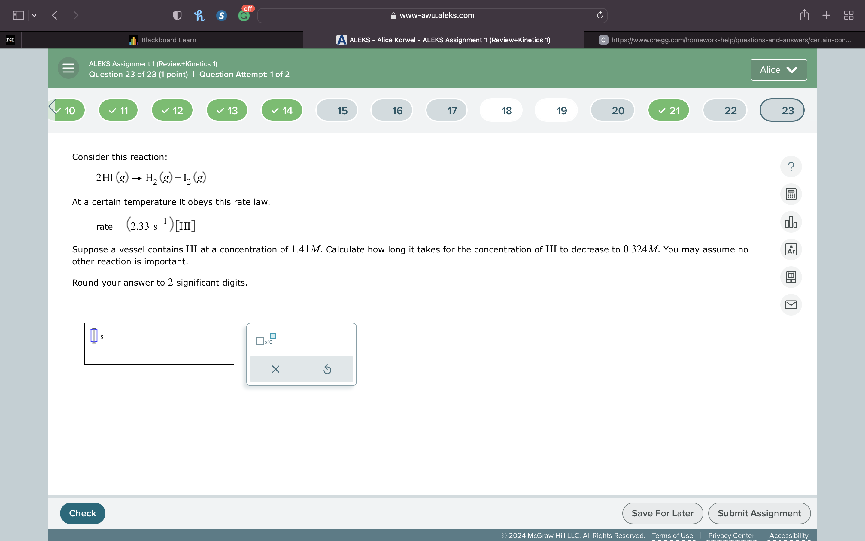 Solved Consider this reaction:2HI(g)→H2(g)+I2(g)At a certain | Chegg.com
