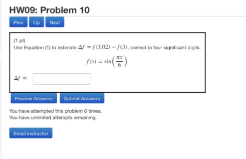 Solved HW09: Problem 10 Prev Up Next (1 pt) Use Equation (1) | Chegg.com