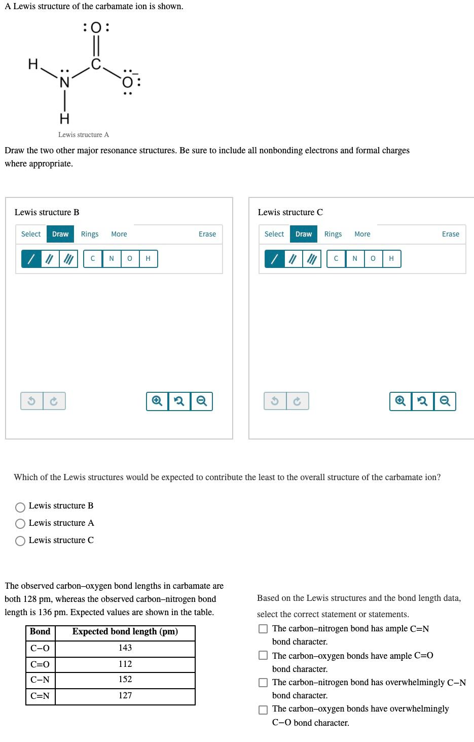 Solved A Lewis structure of the carbamate ion is shown. :0: | Chegg.com