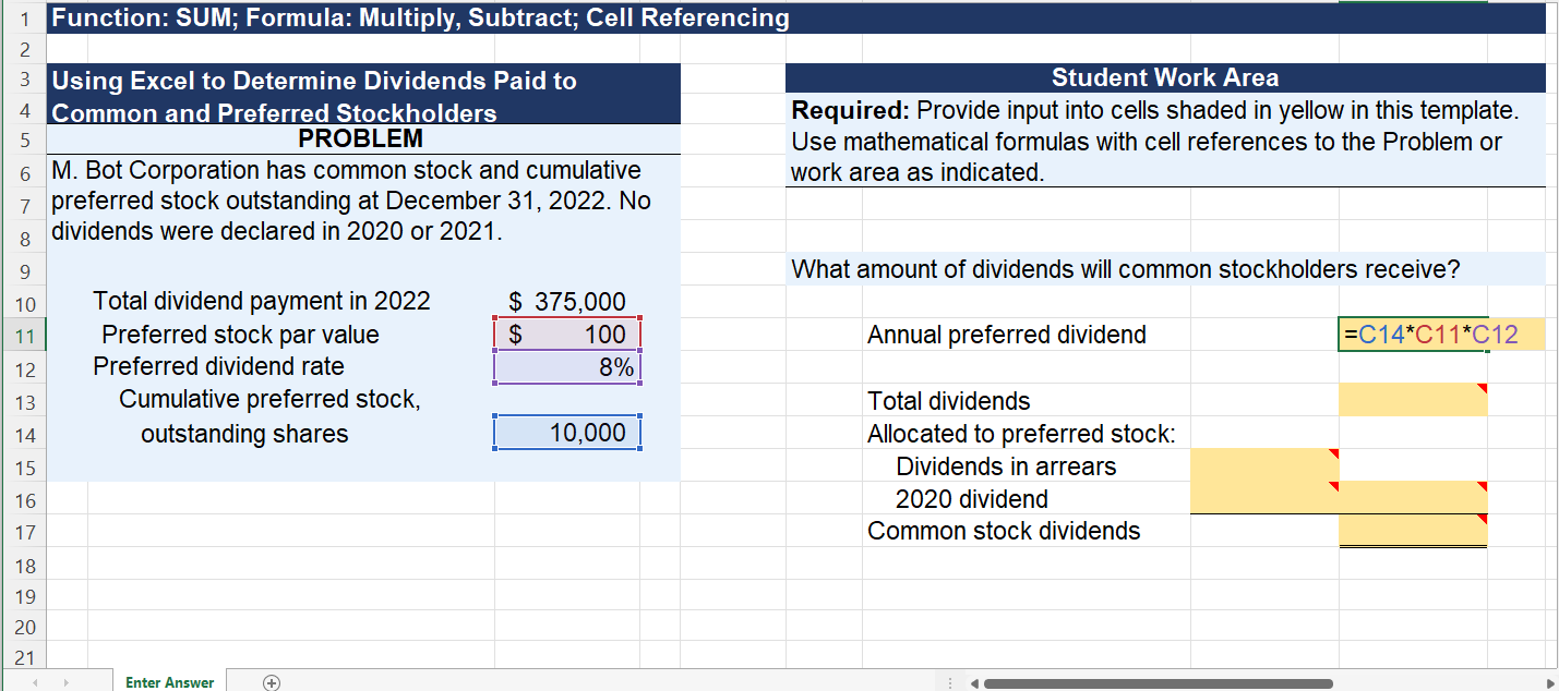 Solved 1 Function Sum Formula Multiply Subtract Cell 