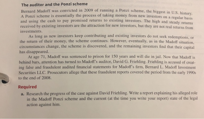 Solved The auditor and the Ponzi scheme Bernard Madoff was | Chegg.com