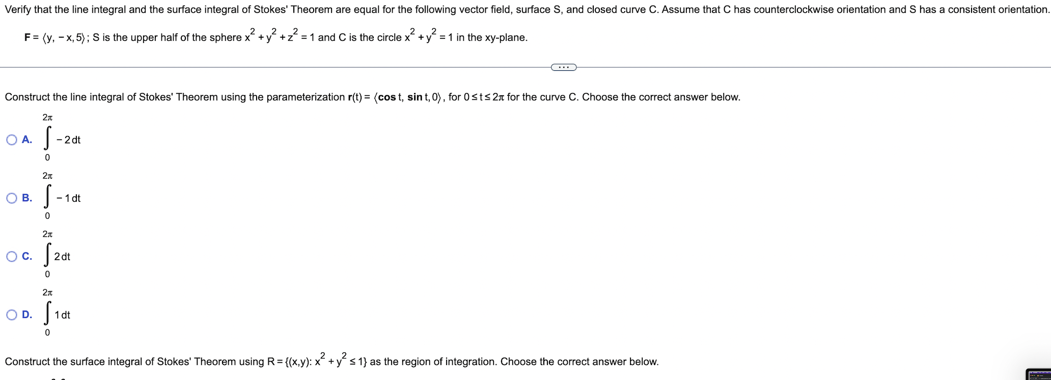 Solved Verify that the line integral and the surface | Chegg.com