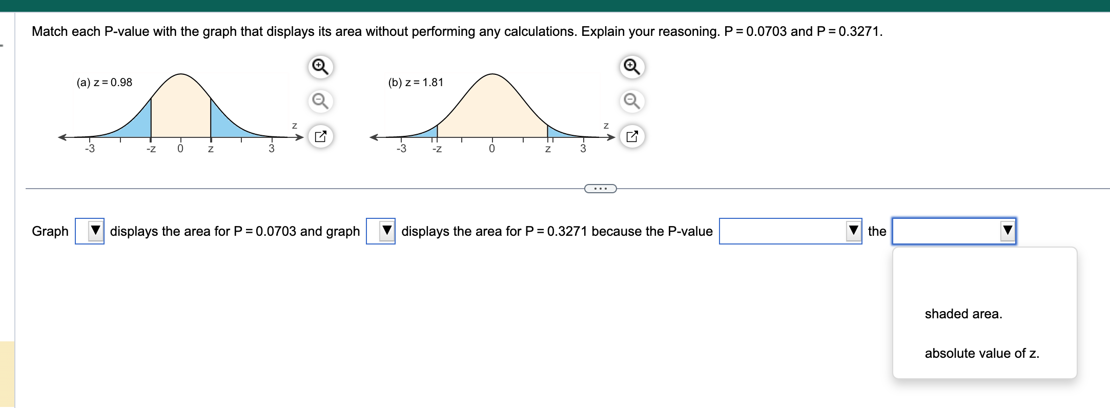 Solved Match each P-value with the graph that displays its | Chegg.com