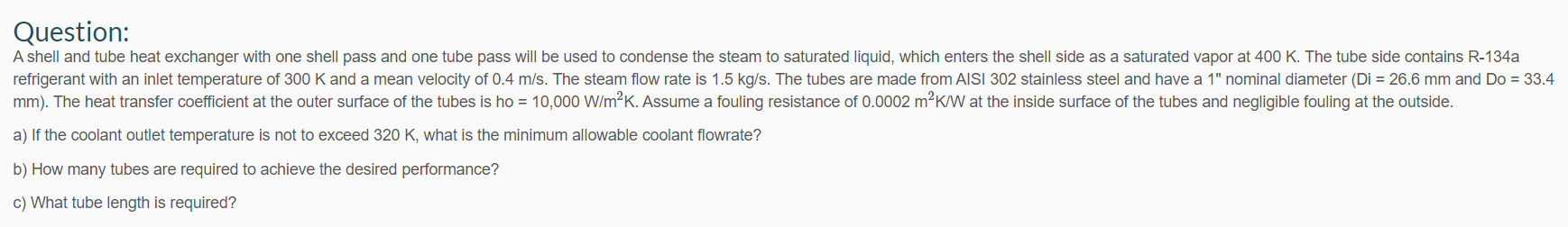 ffffgg A shell and tube heat exchanger with one shell | Chegg.com
