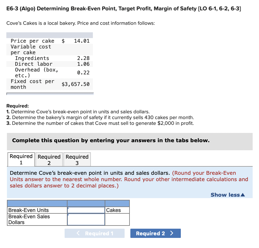 Solved E6-3 (Algo) Determining Break-Even Point, Target | Chegg.com