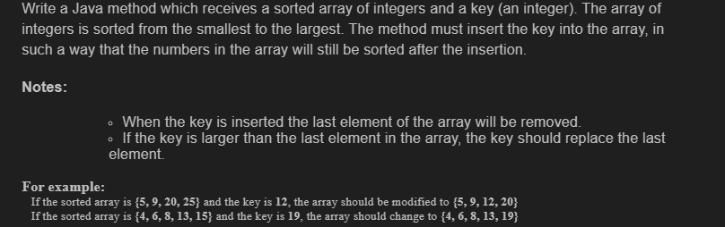 Solved Write a Java method which receives a sorted array of | Chegg.com