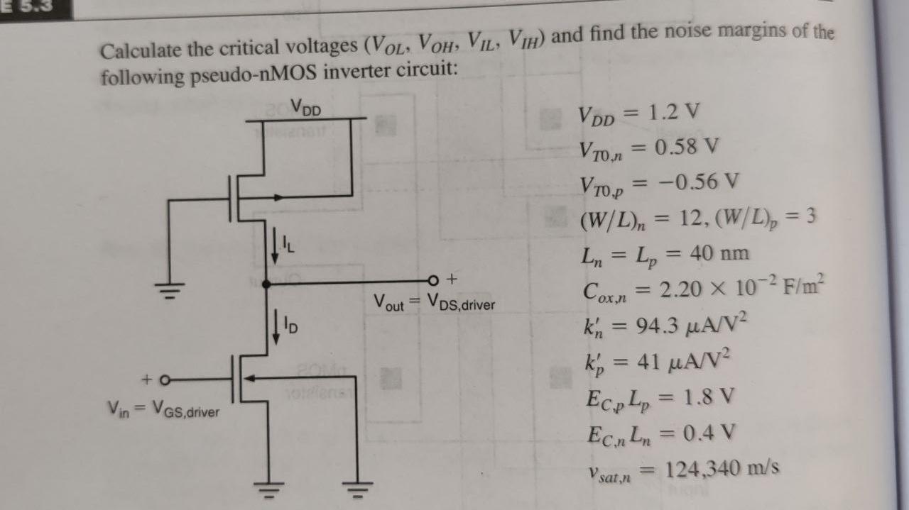 Solved Vop Calculate the critical voltages (VOL, VOH, VIL, | Chegg.com