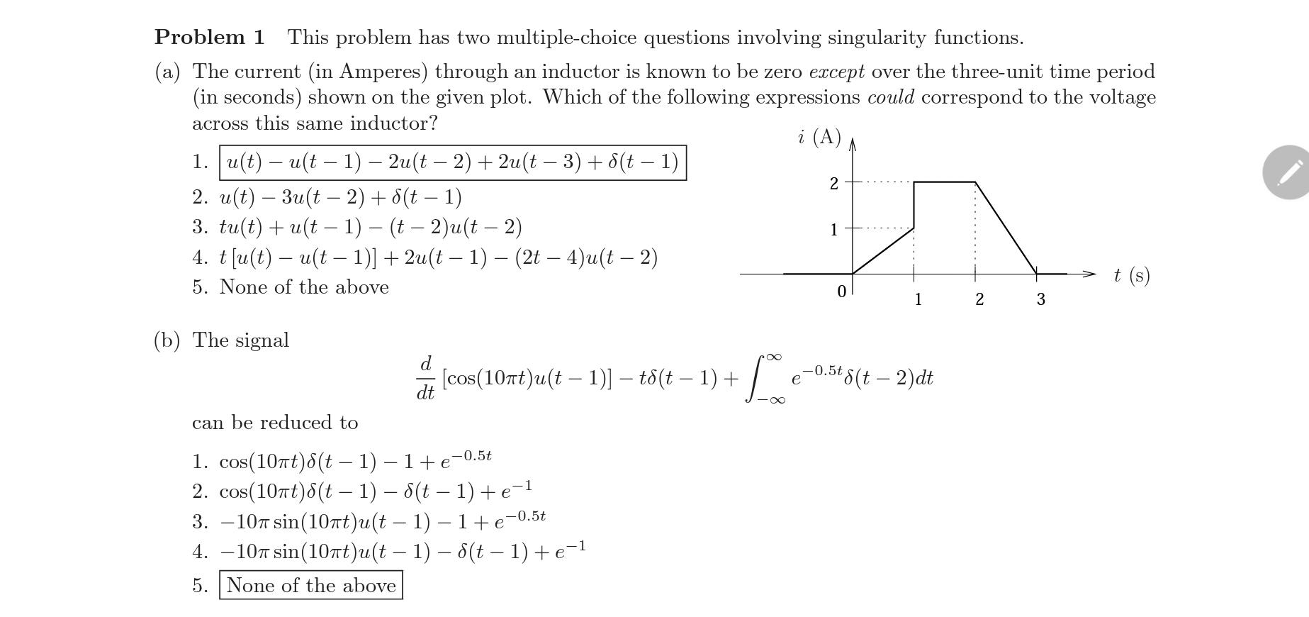 Problem 1 This Problem Has Two Multiple Choice 