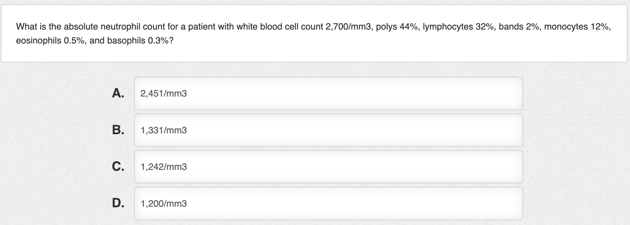 Solved what is the absolute neutrophil count for a patient | Chegg.com