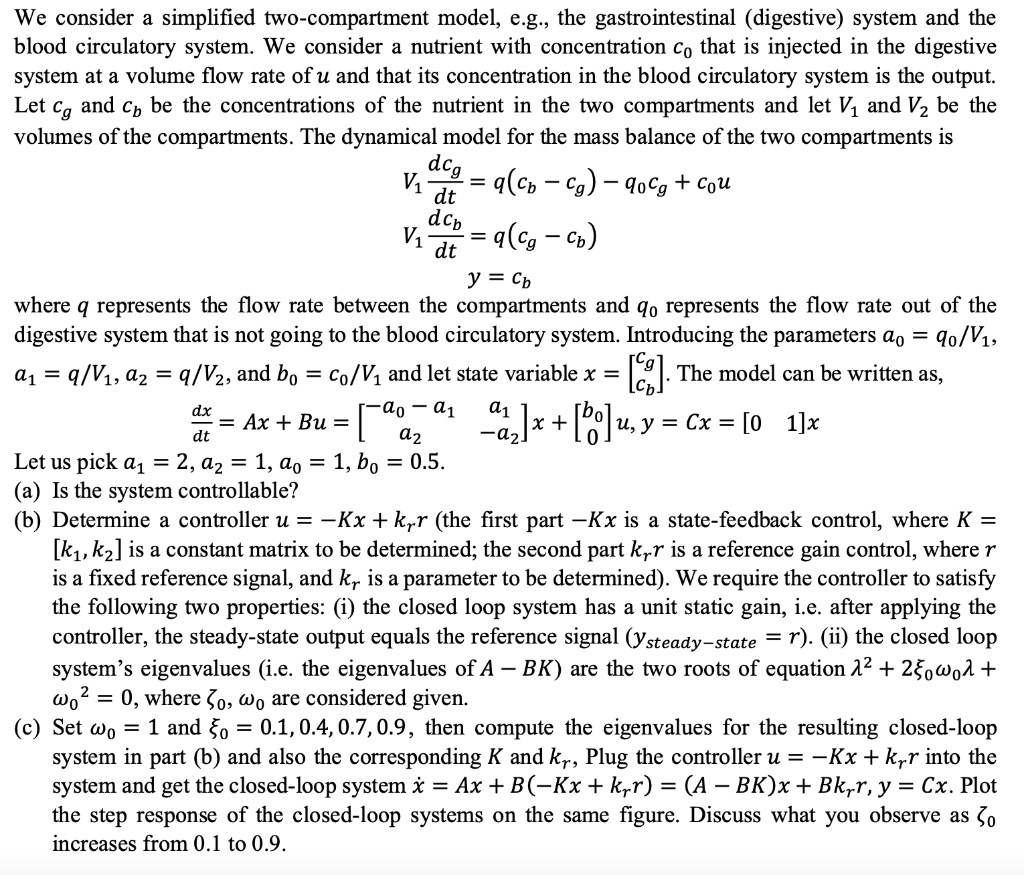 We consider a simplified two-compartment model, e.g., | Chegg.com