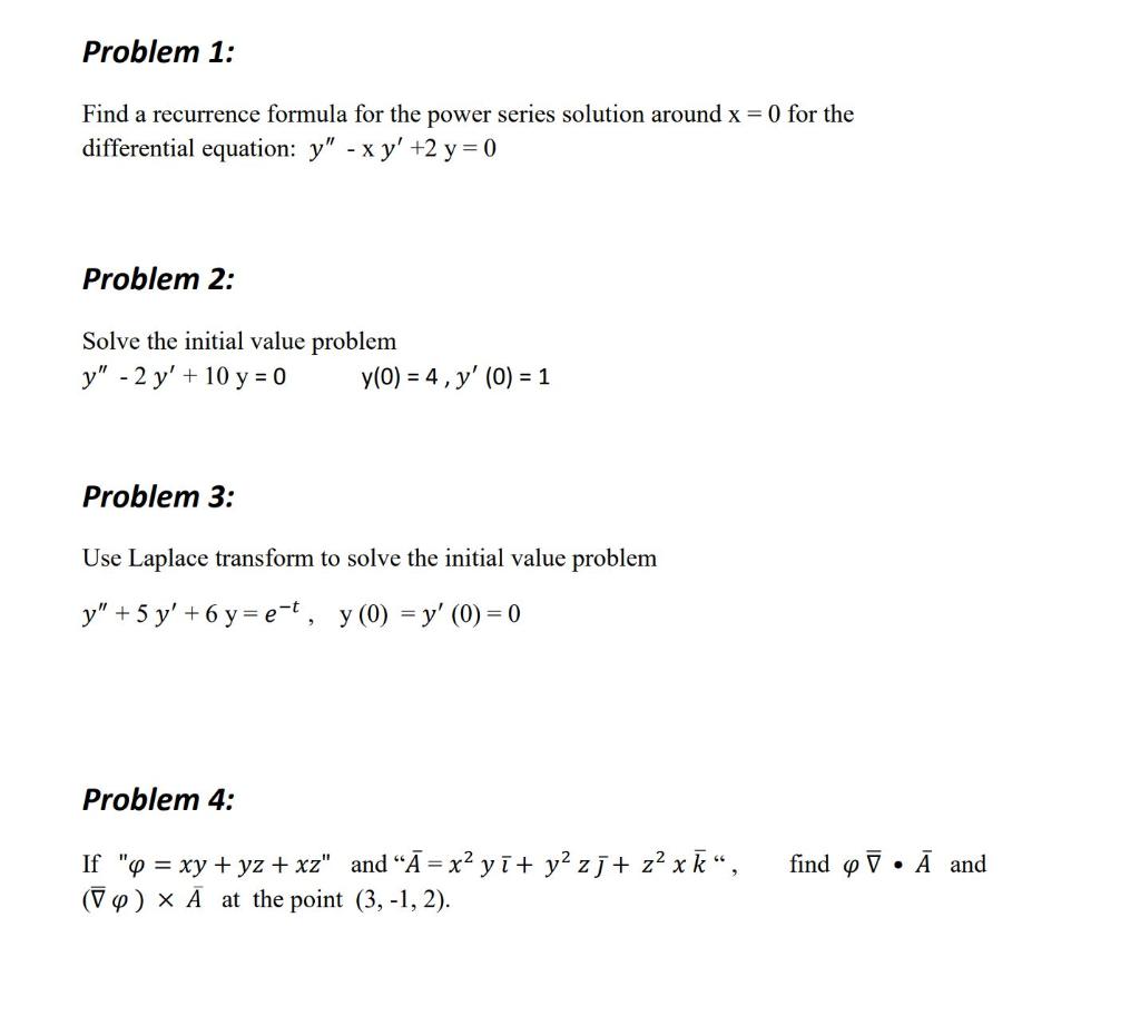 Solved Problem 1: Find a recurrence formula for the power | Chegg.com