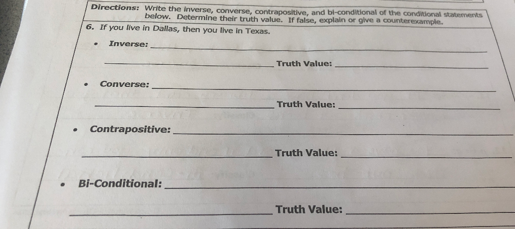 Solved Directions Write The Inverse Converse