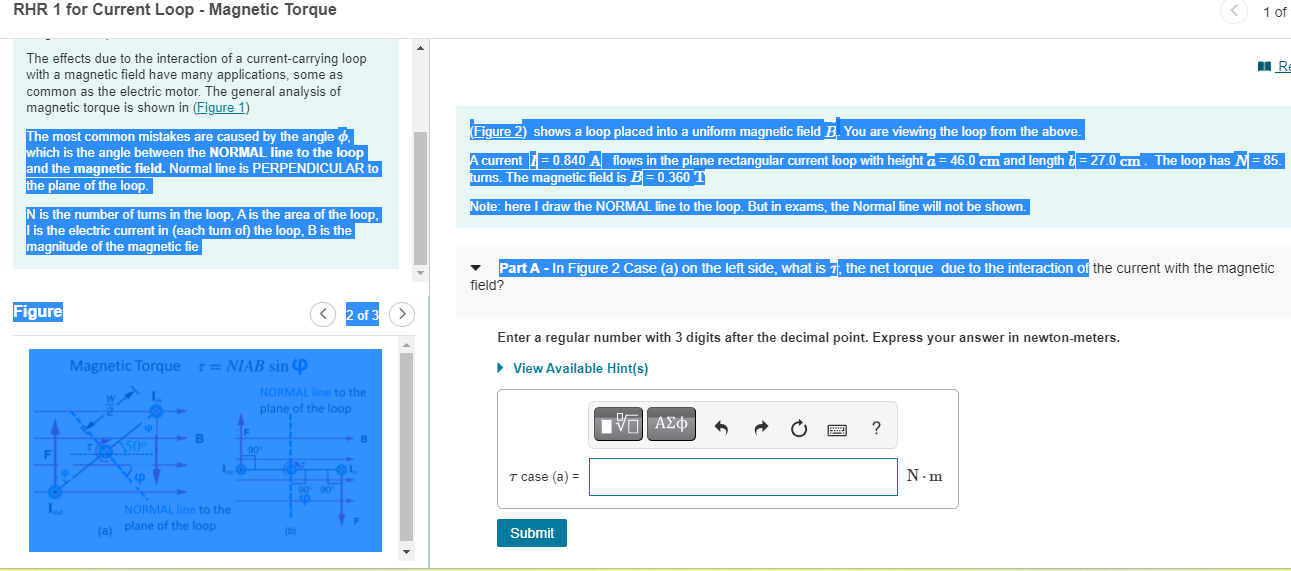 Solved RHR 1 for Current Loop - Magnetic Torque 10 The | Chegg.com