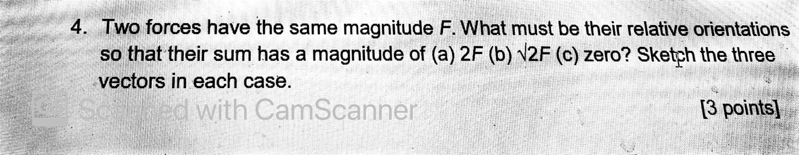 Solved 4. Two forces have the same magnitude F. What must be | Chegg.com