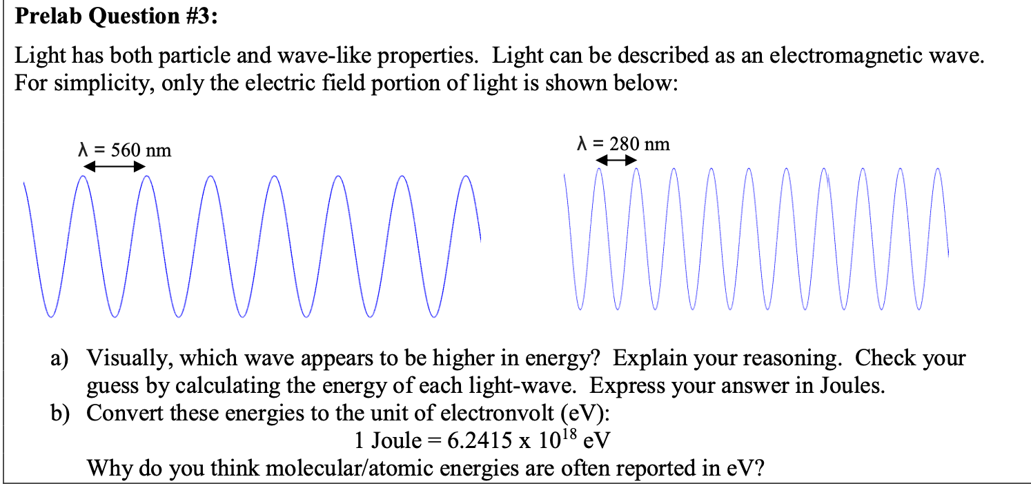 Solved Prelab Question #3: Light has both particle and | Chegg.com