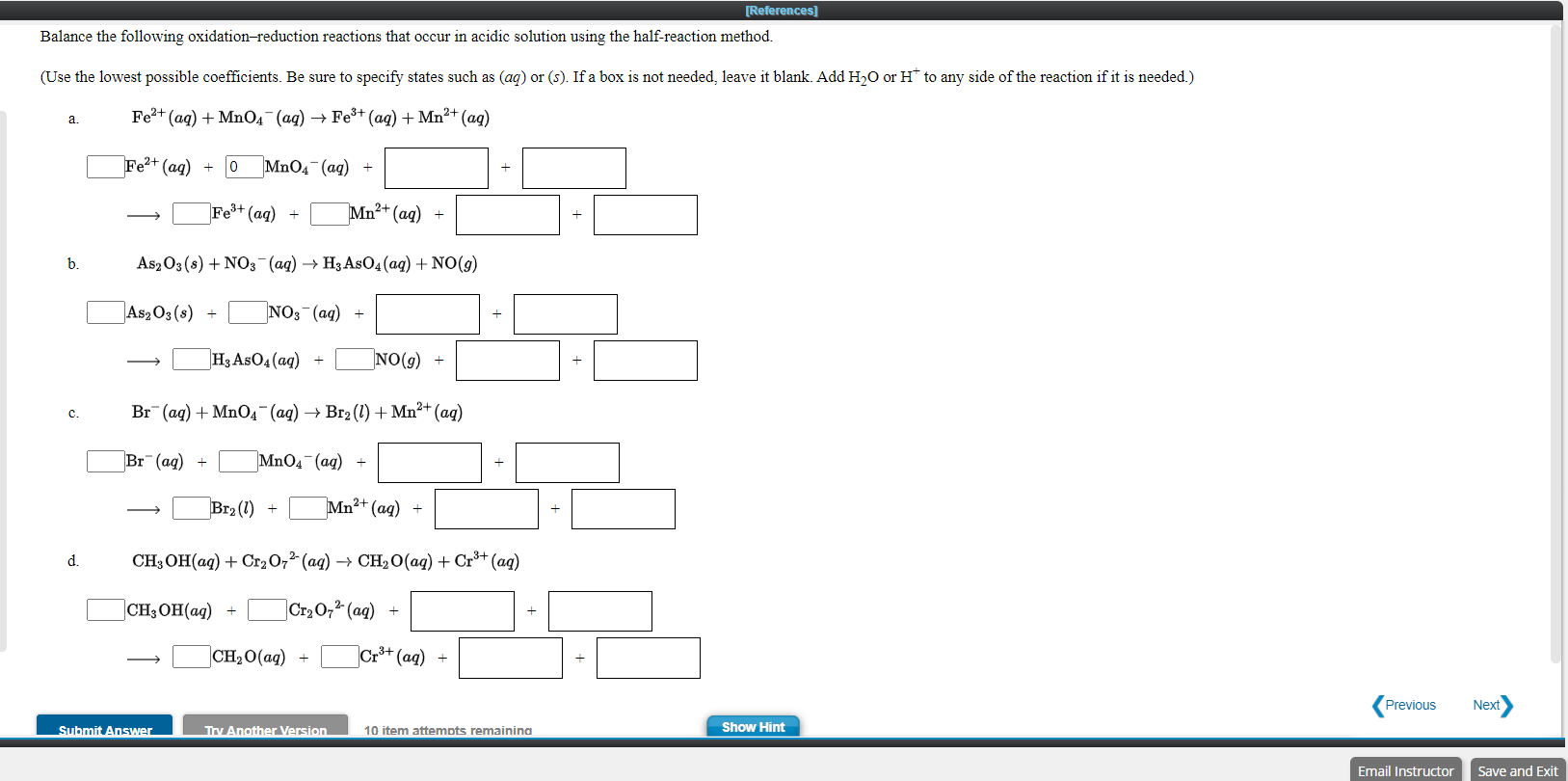 Solved [References) Balance the following | Chegg.com