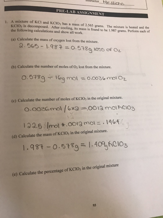Solved Structor Mr Hichs PRE-LAB ASSIGNMENT 1. A mixture of | Chegg.com Solved Structor Mr Hichs PRE-LAB ASSIGNMENT 1. A mixture of | Chegg.com