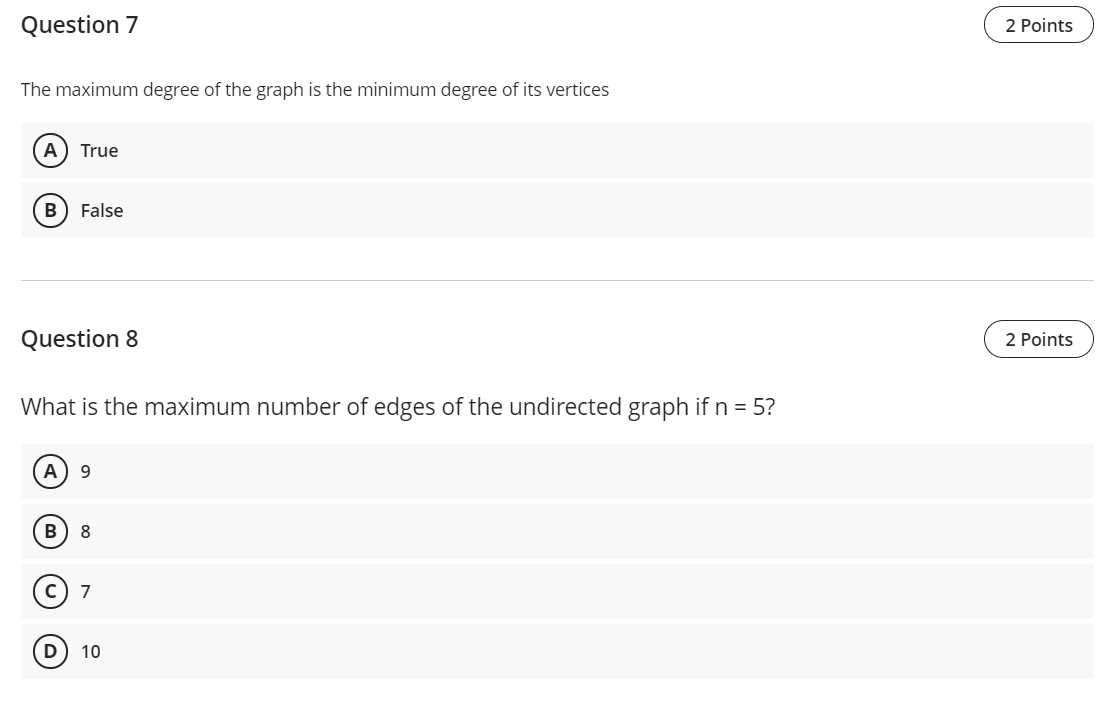 Solved Question 7 2 Points The maximum degree of the graph | Chegg.com