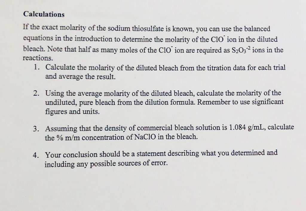 ANALYSIS OF BLEACH Data Table: Variety of Pure bleach | Chegg.com