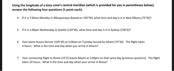 Solved Using the longitude of a time zone's central meridian | Chegg.com