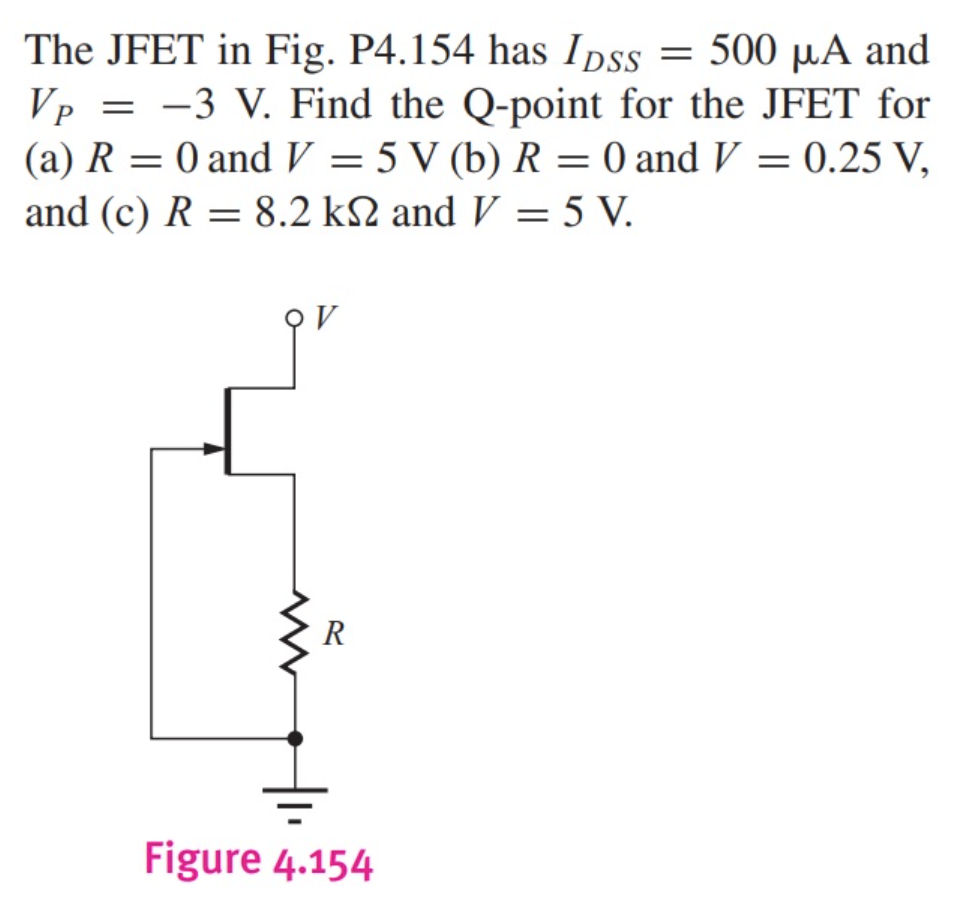 Solved The JFET in Fig. P4.154 has IDSS=500μA and VP=−3 V. | Chegg.com