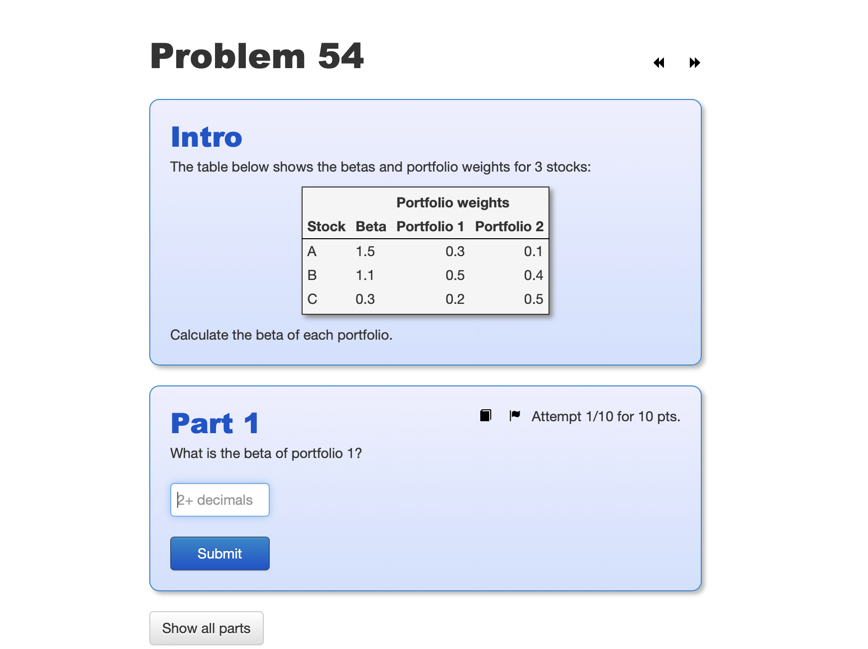Solved IntroThe table below shows the betas and portfolio | Chegg.com