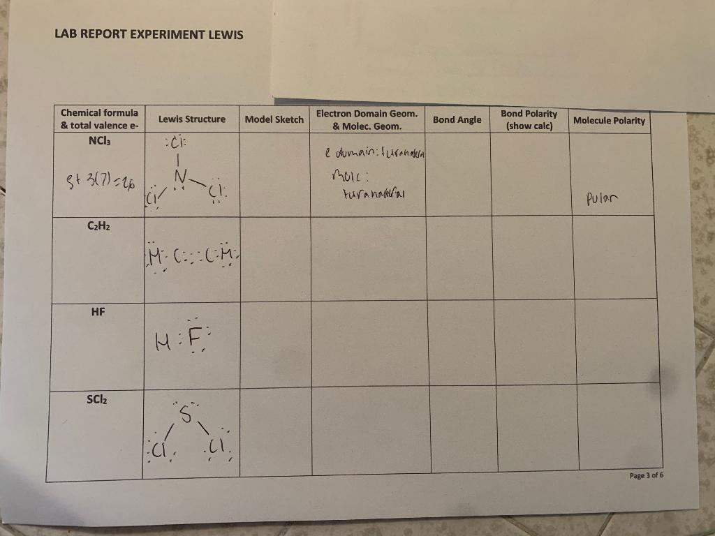 Solved LAB REPORT EXPERIMENT LEWIS Lewis Structure Model | Chegg.com