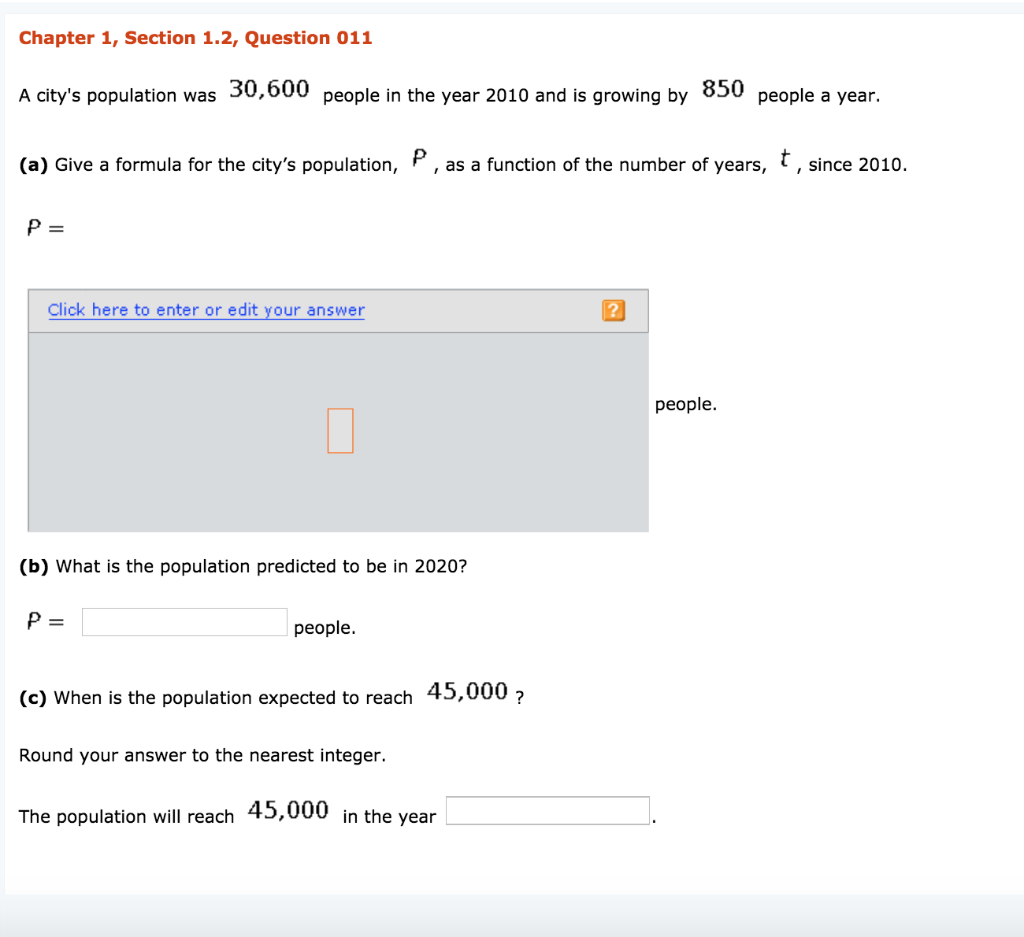 Solved Chapter 1, Section 1.2, Question 011 A city's | Chegg.com