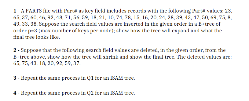 1 - A PARTS file with Part\# as key field includes | Chegg.com