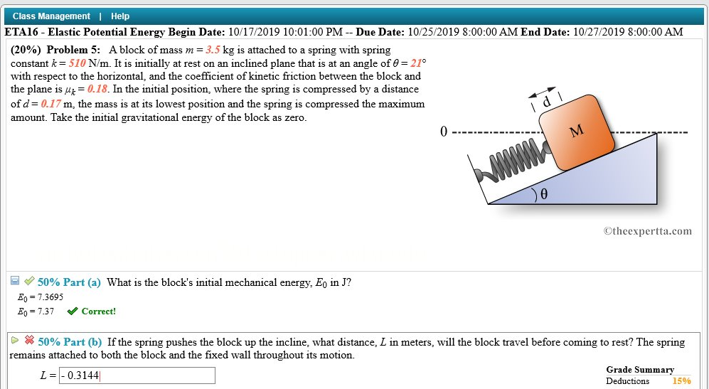 Solved Class Management | Help ETA16 - Elastic Potential | Chegg.com