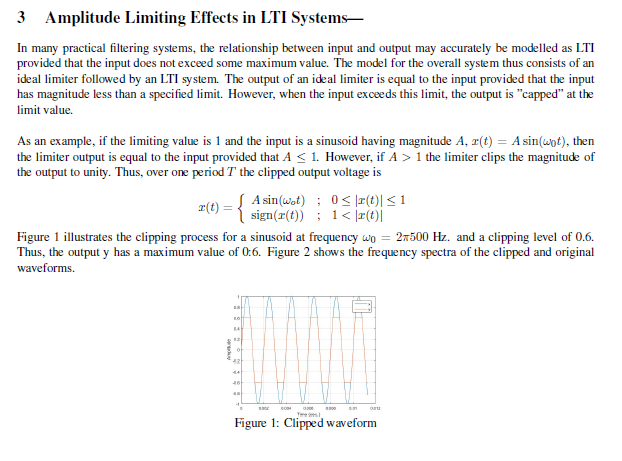 Solved 3 Amplitude Limiting Effects in LTI Systems, In many | Chegg.com