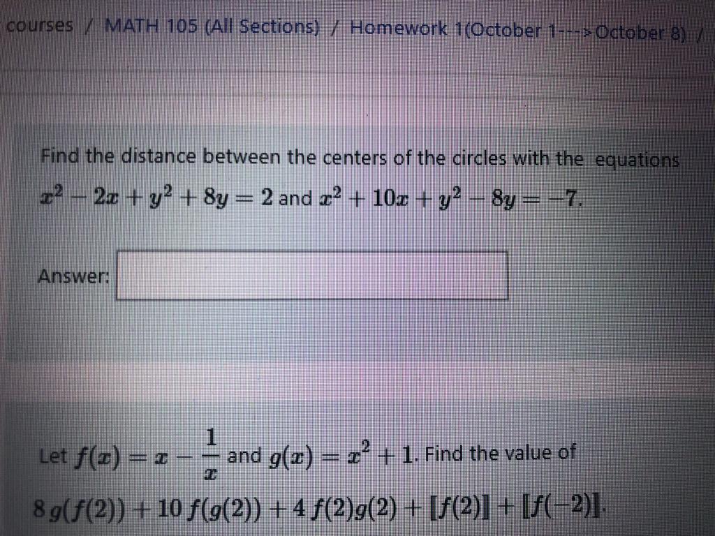 Solved courses / MATH 105 (All Sections) / Homework | Chegg.com