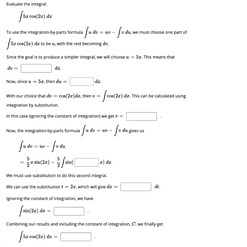 Solved Evaluate the integral. 5x cos(2x) dx 52 ( To use the | Chegg.com