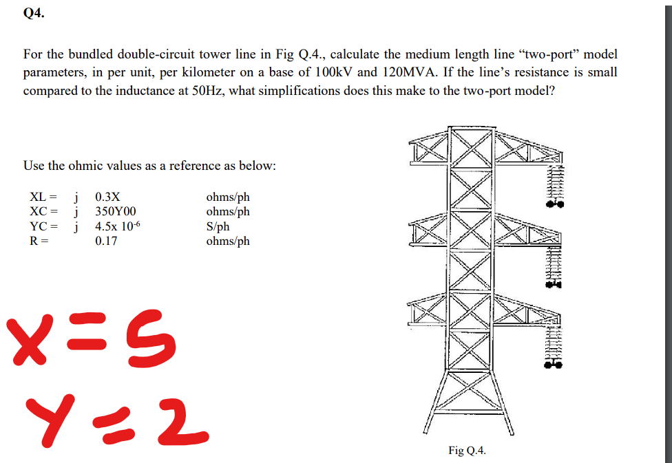 Solved Q4.For the bundled double-circuit tower line in Fig | Chegg.com