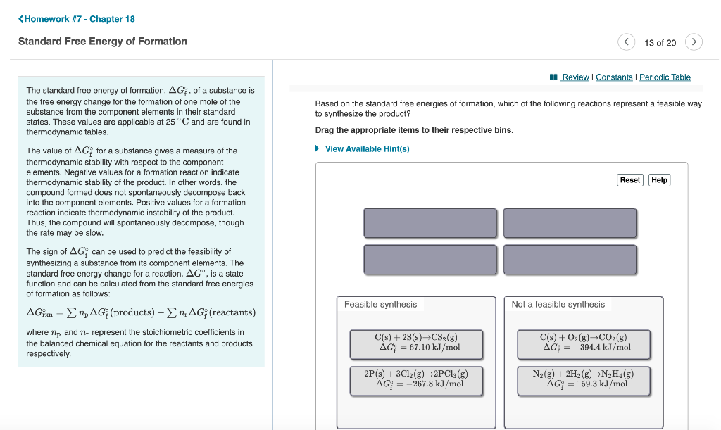 Solved Homework #7 - Chapter 18 Standard Free Energy of | Chegg.com