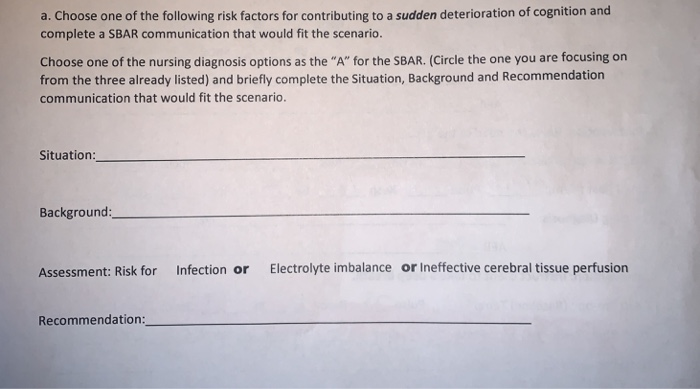 Solved of cognition and a. Choose one of the following risk | Chegg.com