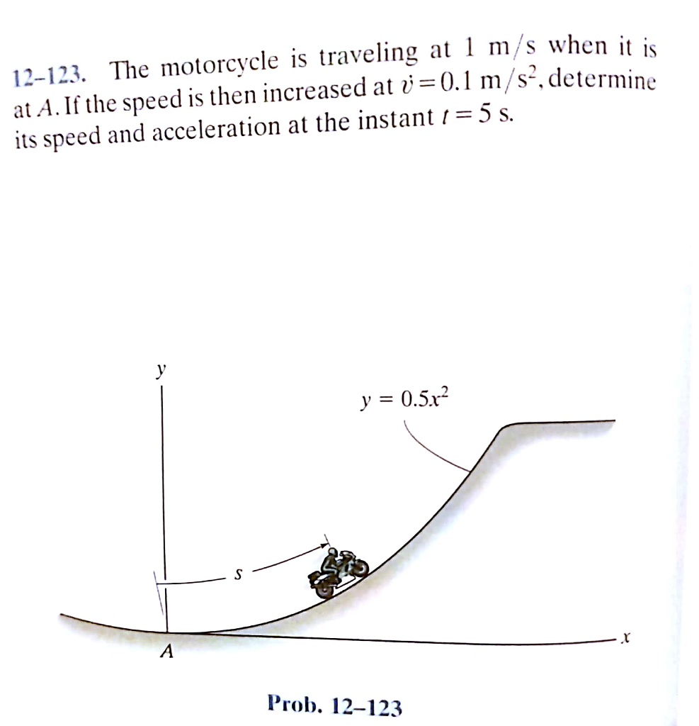 Solved 12-123. The motorcycle is traveling at 1 m/s when at | Chegg.com