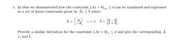 Solved 1. In class we demonstrated how the constraint_|| | Chegg.com