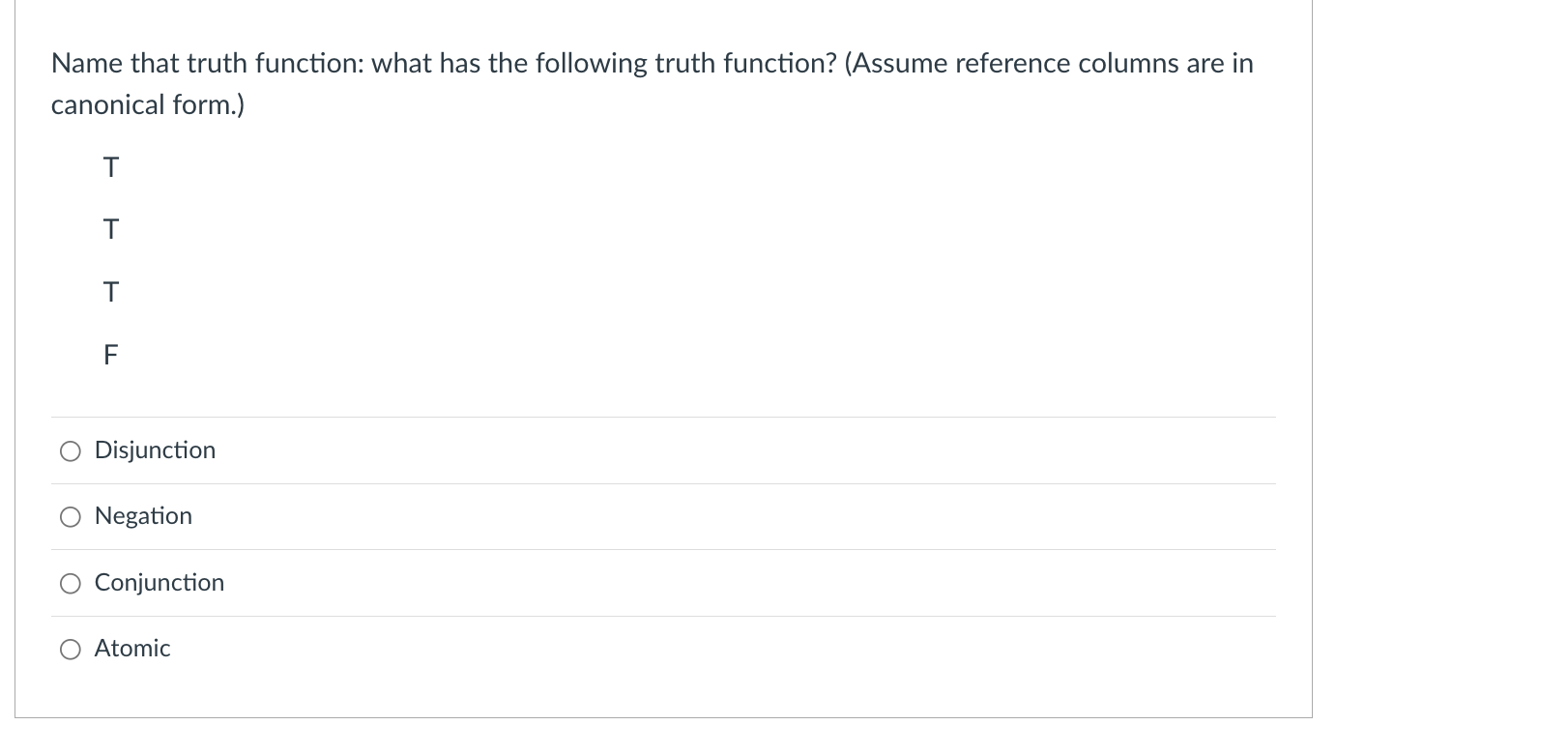 Solved Name that truth function: what has the following | Chegg.com