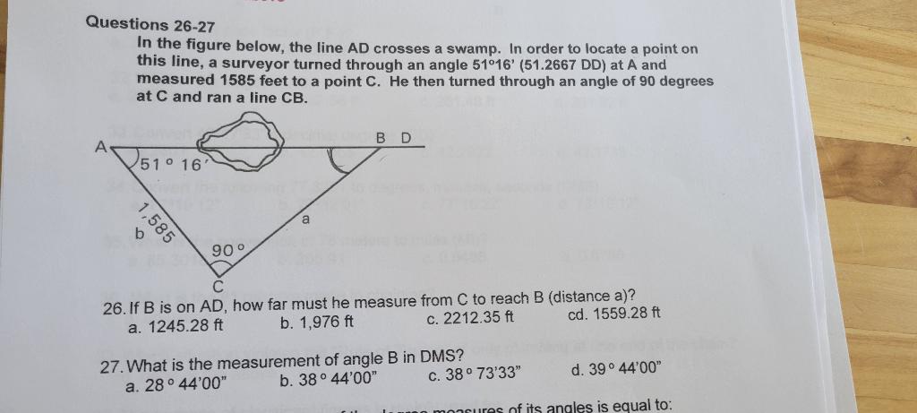 Solved Questions 26-27 In the figure below, the line AD | Chegg.com