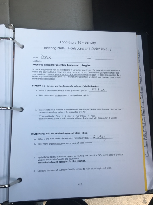 Solved Laboratory 20- Activity Relating Mole Calculations | Chegg.com