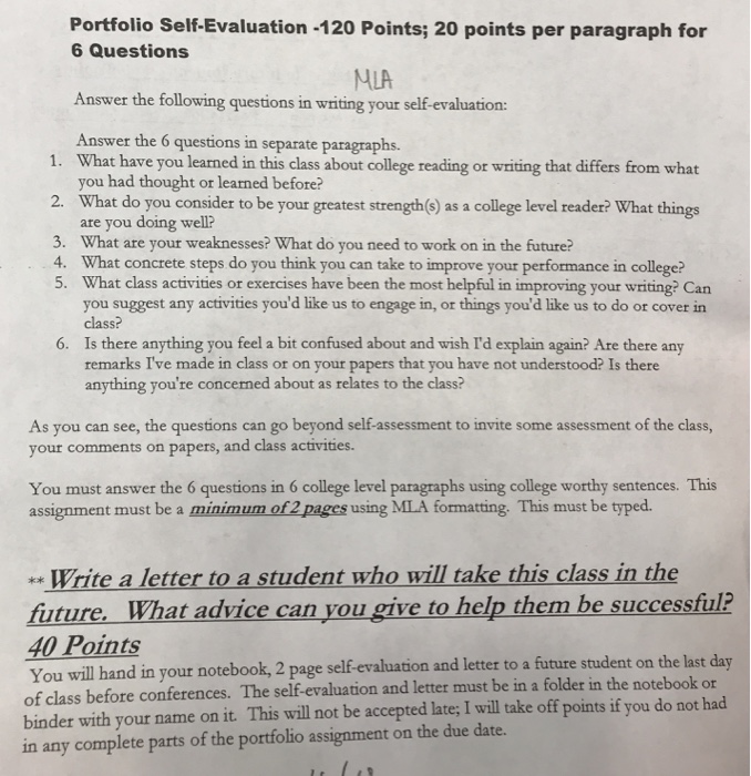 Solved Portfolio Self-Evaluation-120 Points; 20 points per | Chegg.com