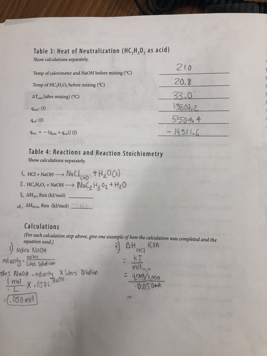 Solved Calculate #3 and #4 on table 4: reactions and | Chegg.com